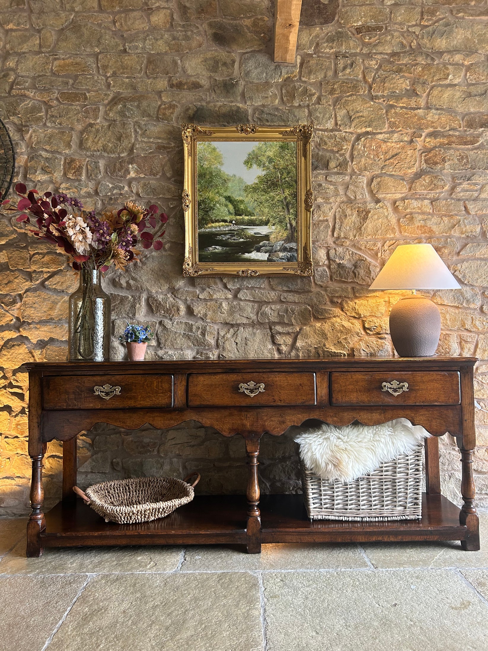 Antique Rustic Dark Solid Oak console table – Vintage Gems Furniture